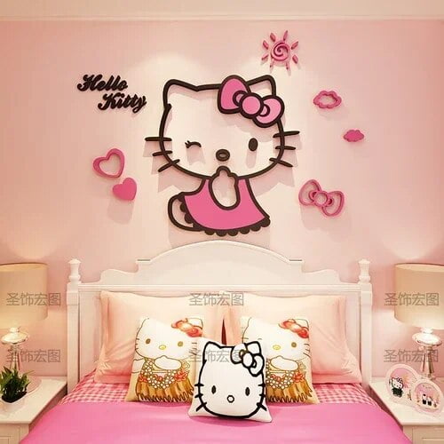 Kawaii Sanrio Room Decor Accessories Wall Sticker Hello Kitty Friends ...