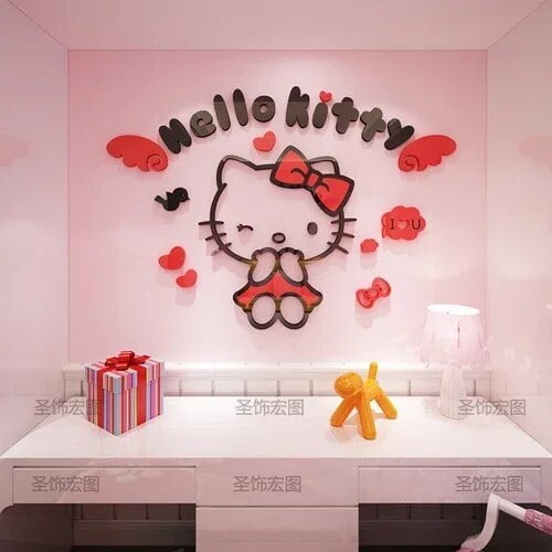 Kawaii Sanrio Room Decor Accessories Wall Sticker Hello Kitty Friends ...