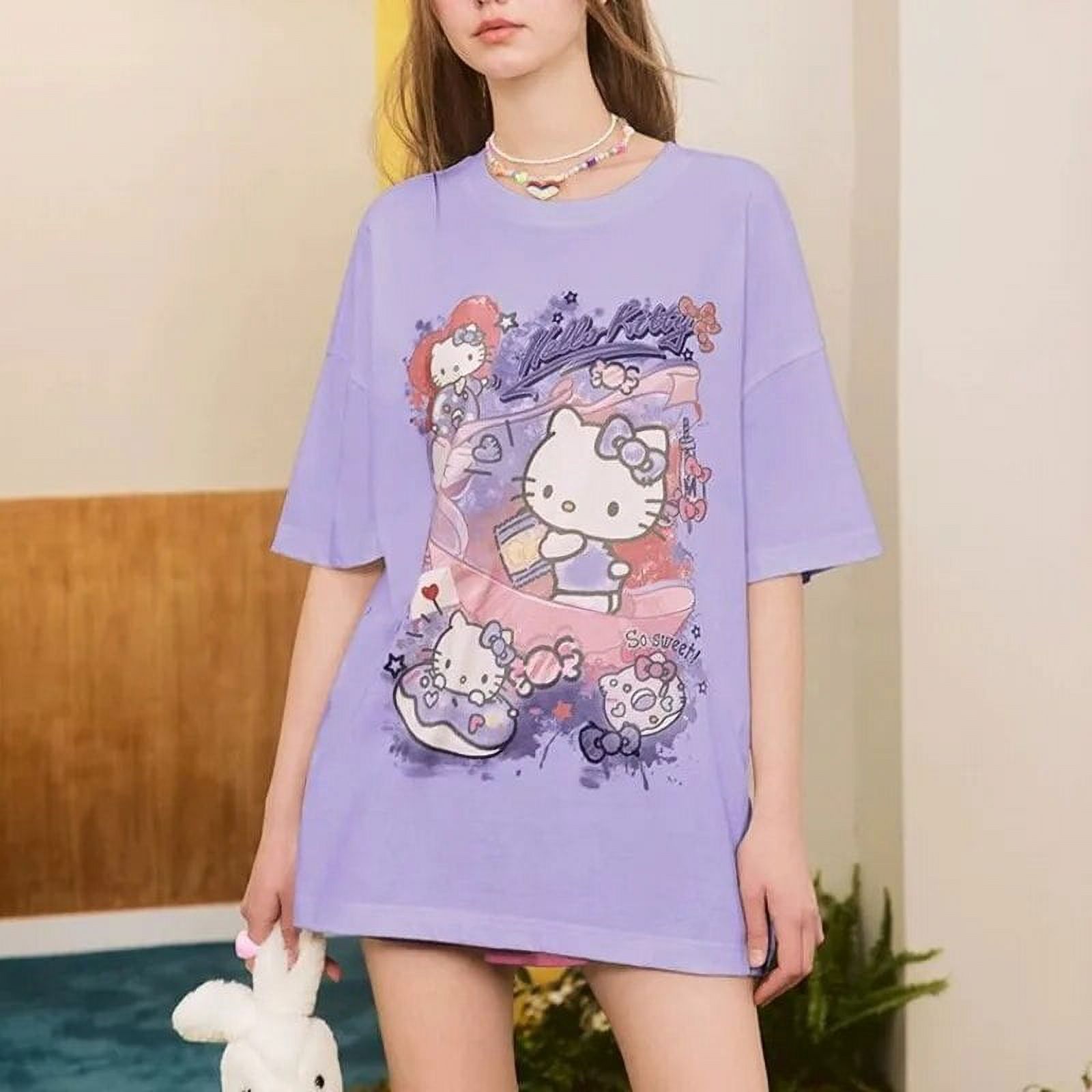 Kawaii Sanrio T-shirt Hello Kitty star women short sleeve tops summer ...