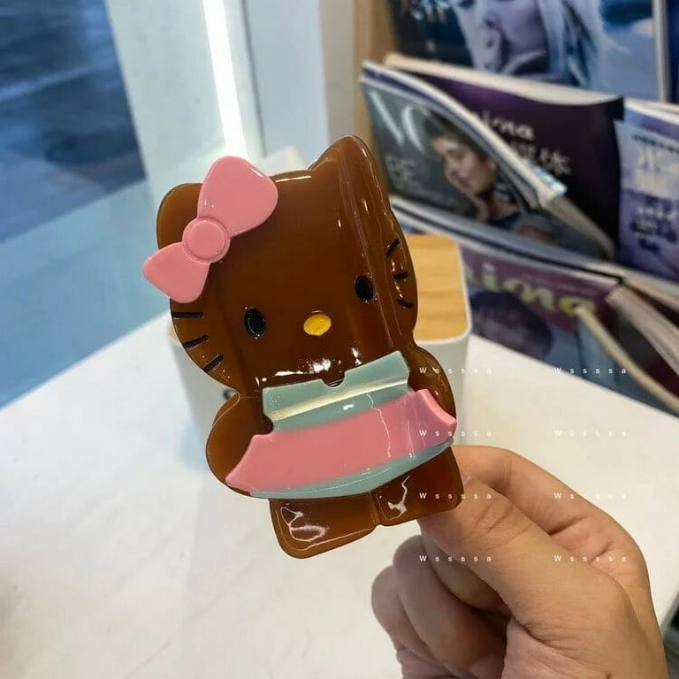 Kawaii Sanrio Y2K Anime Black Leather Hello Kitty Hair Clip Cartoon Cute Girl Big Clip Hair Bun Hairpin Hair Accessories Gift Walmart