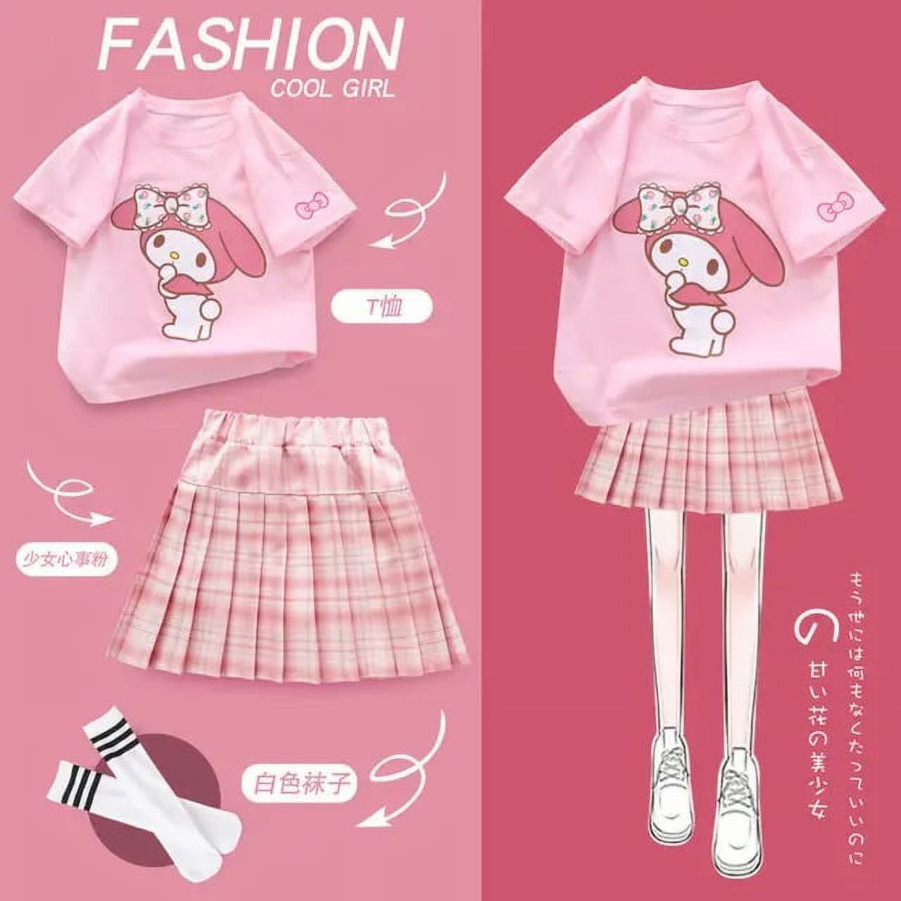 Kawaii Sanriod Series My Melody Kuromi Hello KT Cinnamoroll Girls Dress Summer Dress New Jk Suit ...