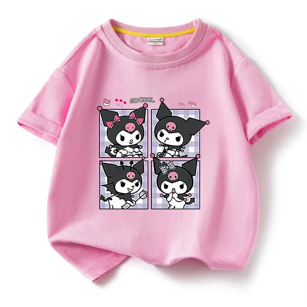 Kawaii Sanrioed Anime Kuromi Kids Summer Cotton T Shirts Cartoons ...