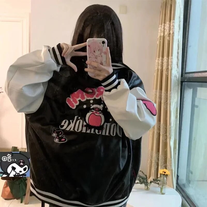 Kawaii Sanrioed Anime New Kuromi Baseball Uniform Men and Women Couple ...