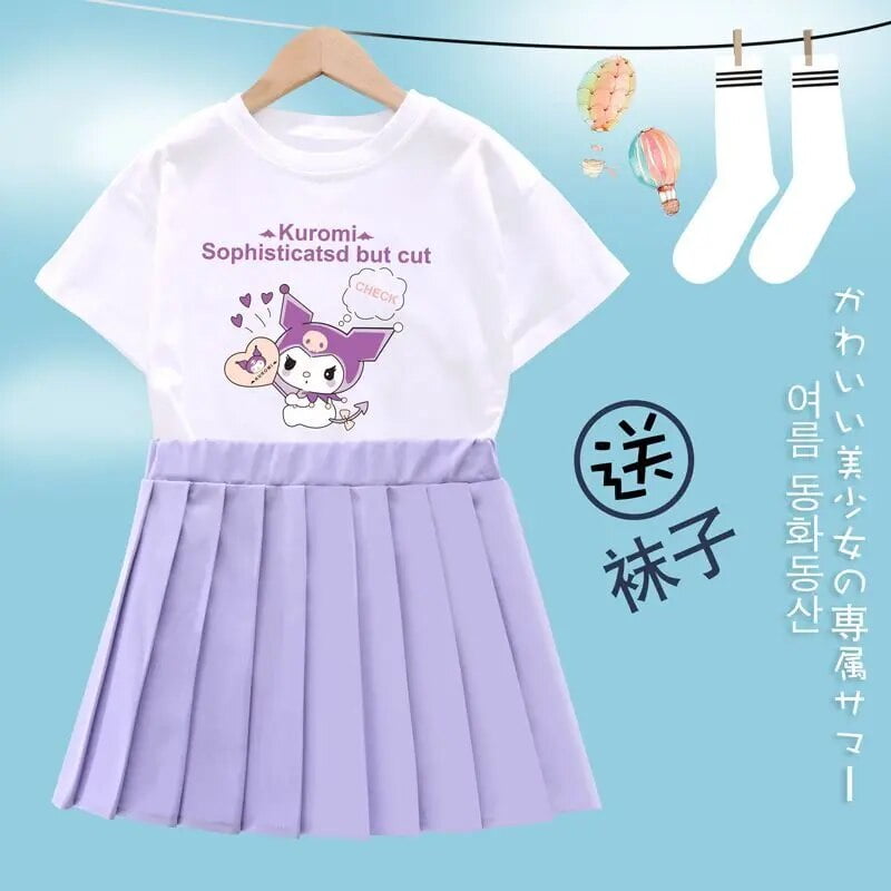Kawaii Sanrioed My Melody Kuromi Girls Pleated Skirt Set Fashion Dress ...