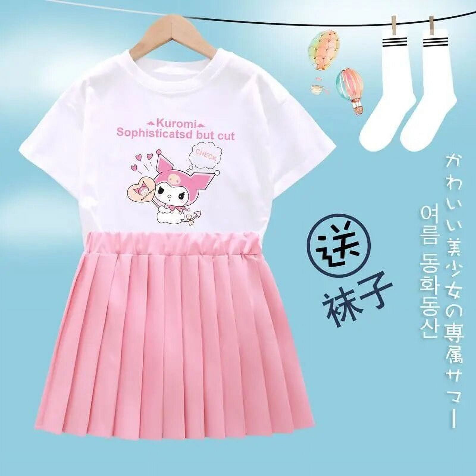 Kawaii Sanrioed My Melody Kuromi Girls Pleated Skirt Set Fashion Dress ...