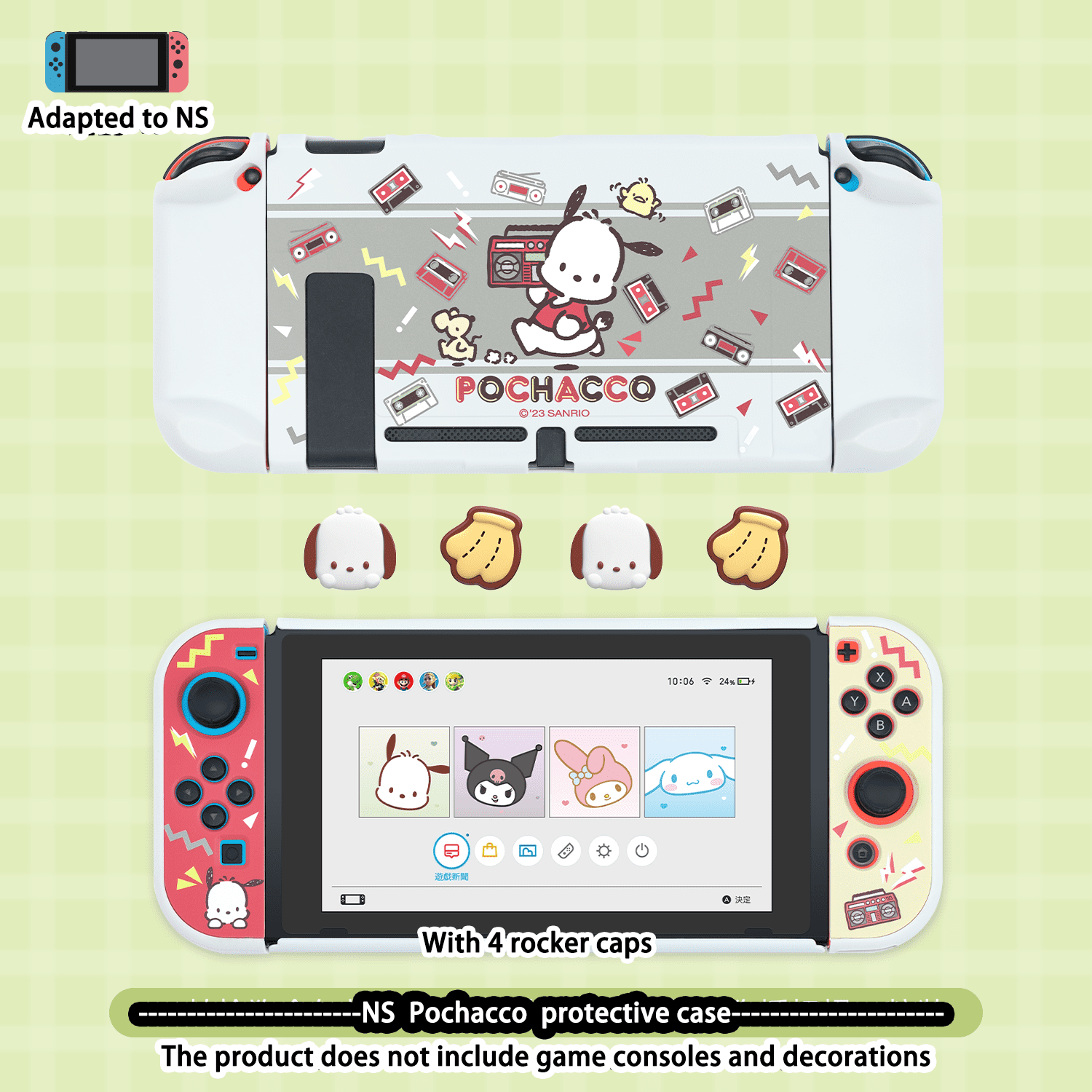 Kawaii Sanrioed Switch Protective Case Rocker Cap Suit Kuromi Melody ...