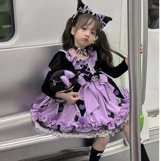 Kawaii Sanrios Autumn Winter Cartoon Girl Kuromi Lolita Cos Dress Stage Performance Halloween ...