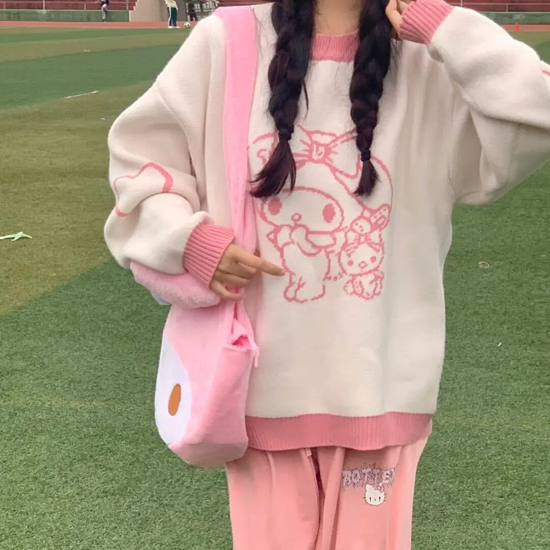 Kawaii Sanrios Cartoon Plush Knitted Sweater Melody Cinnamoroll Cute ...