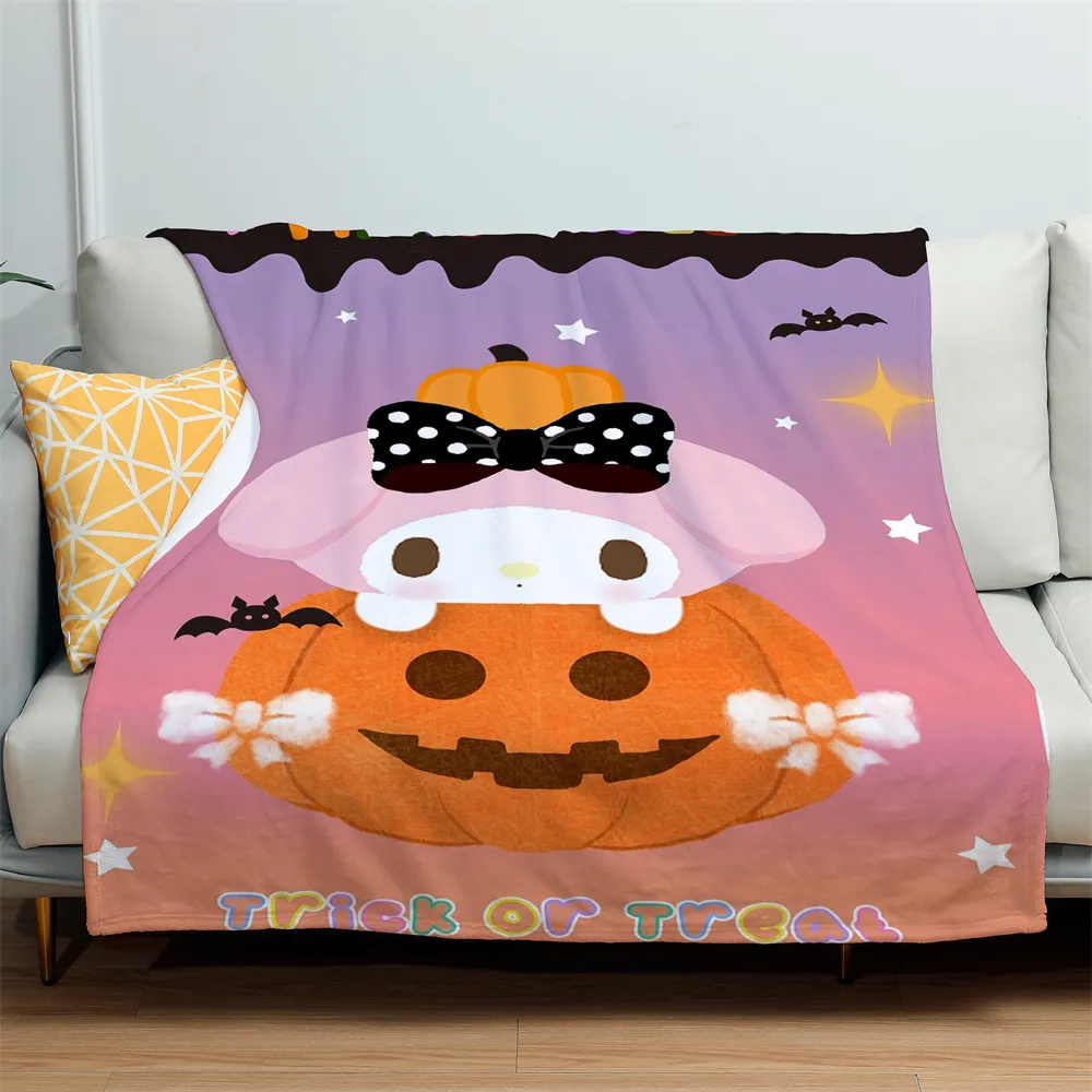 Kawaii Sanrios Hello Kittys Halloween Flannel Blanket Anime Kuromi ...