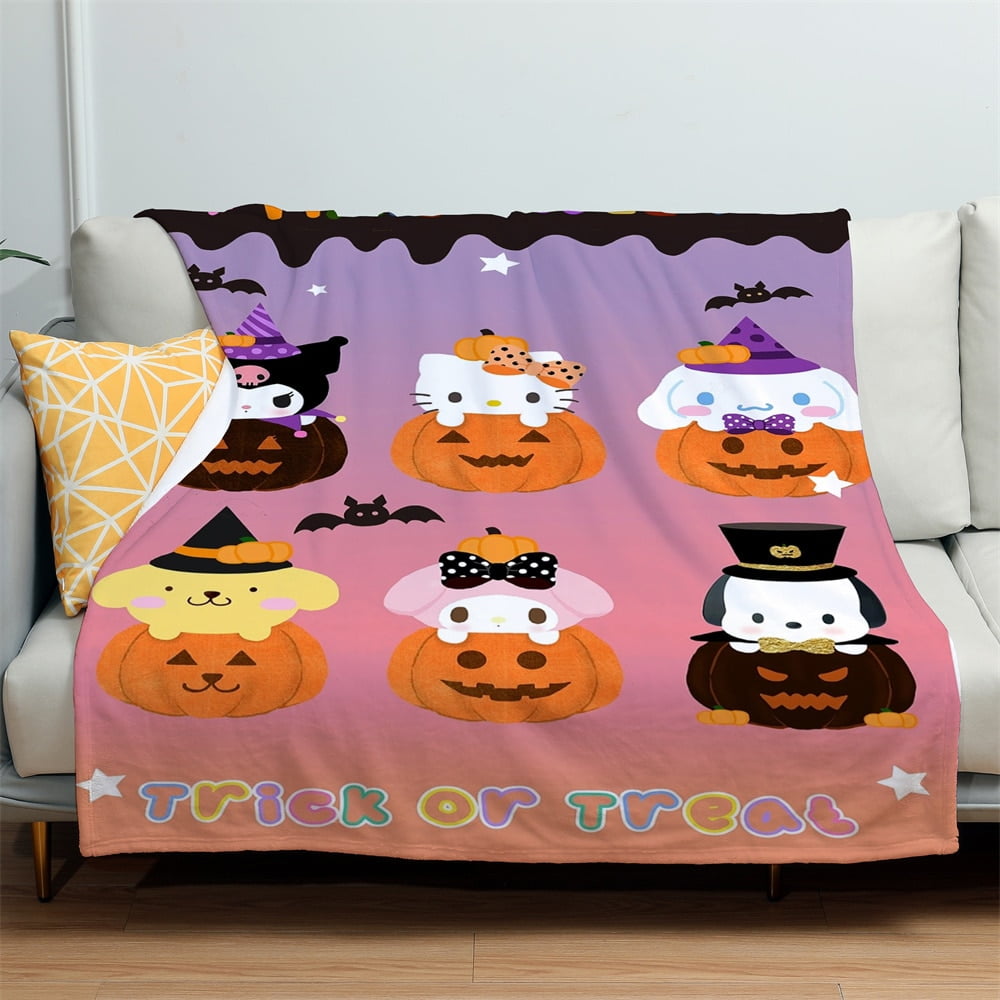 Kawaii Sanrios Hello Kittys Halloween Flannel Blanket Anime Kuromi ...