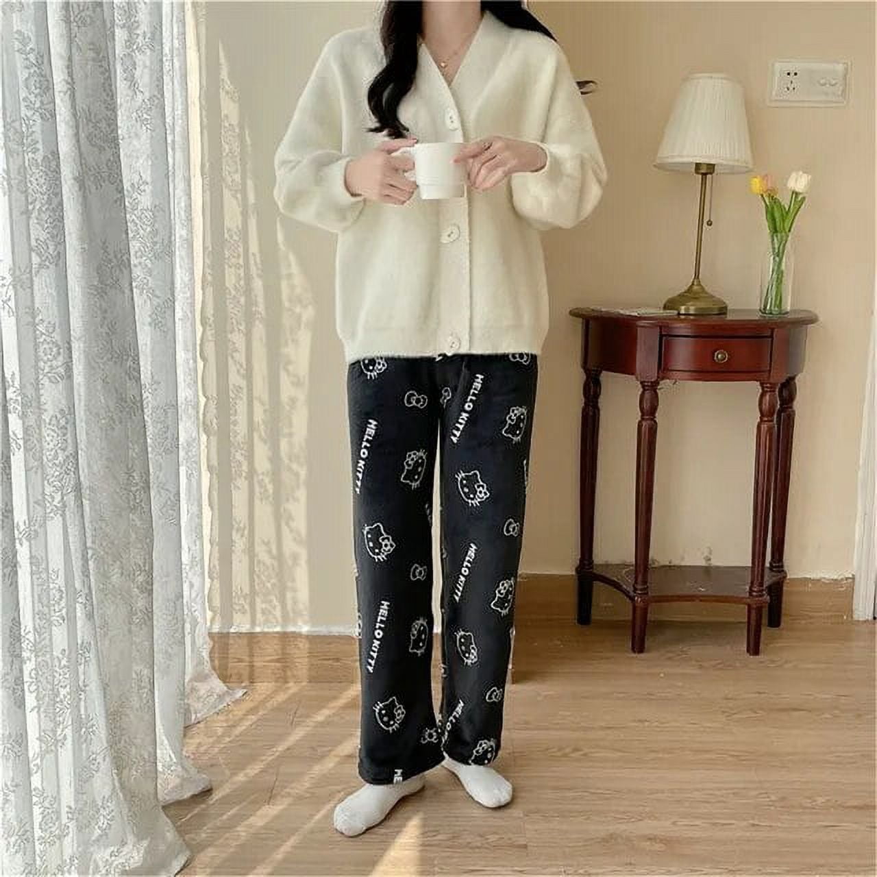Kawaii Sanrios Hellokitty Pajamas Flannel Plush Pants Cartoon ...