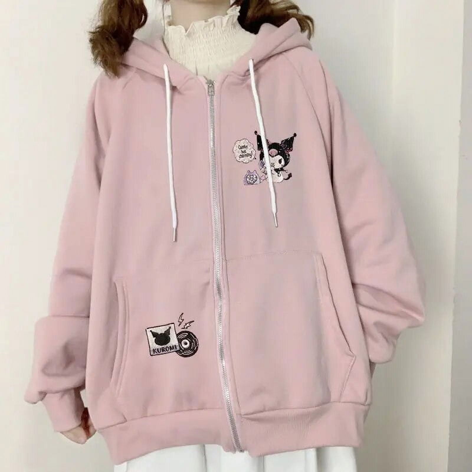 Kawaii Sanrios Long Sleeve Hoodie Loose Cardigan Coat Anime Kuromi ...