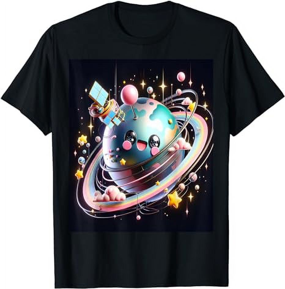 Kawaii Satellite Orbiting Fun T-Shirt - Walmart.com