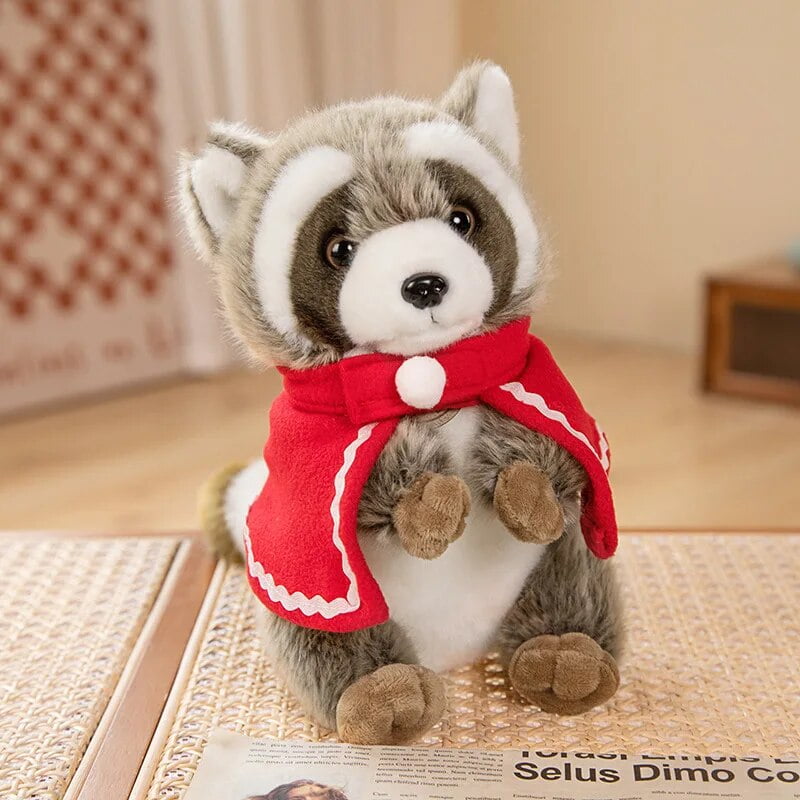 Kawaii Simulation Raccoon with Bells Cloak Plush Toy Cute Lifelike ...
