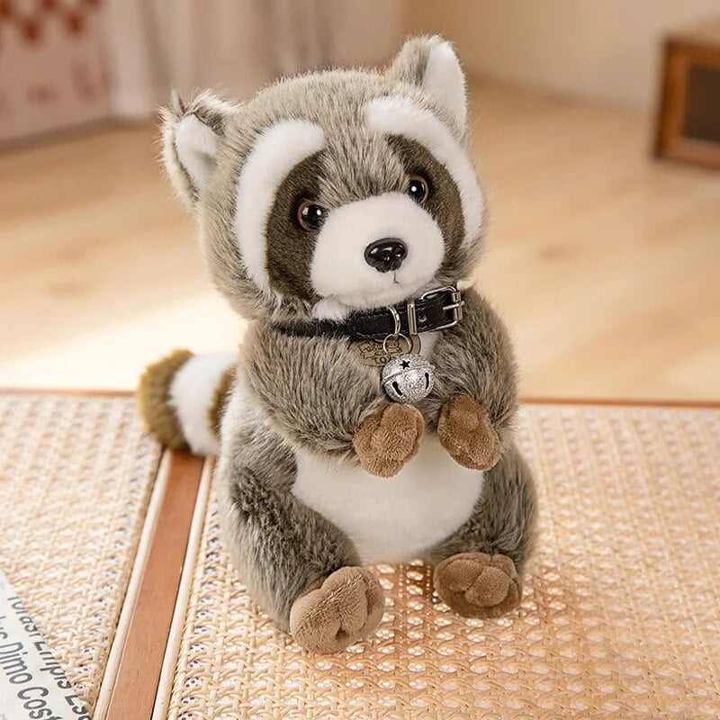 Kawaii Simulation Raccoon with Bells Cloak Plush Toy Cute Lifelike Procyon Animal Stuffed Dolls ...