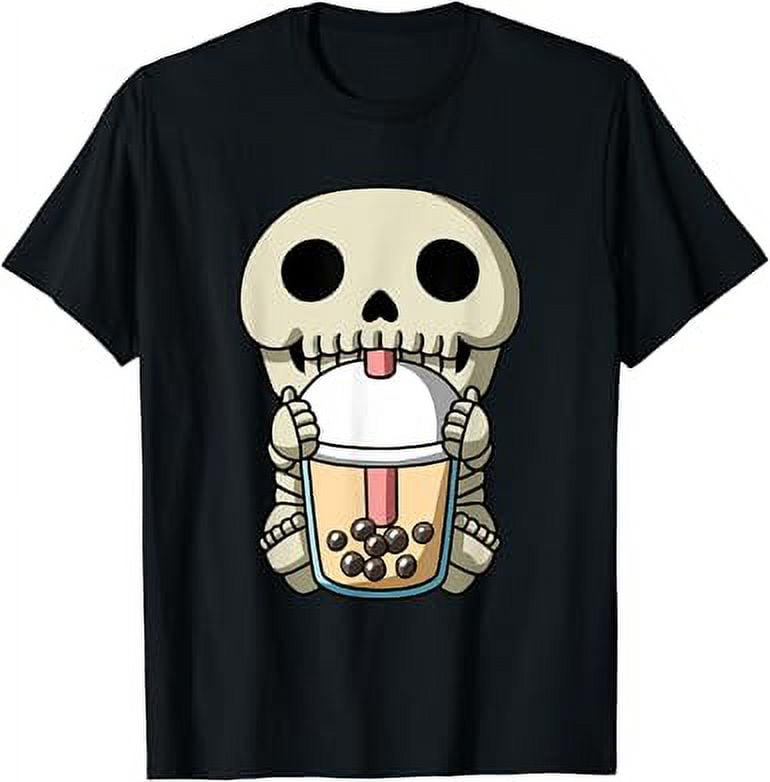 Kawaii Skeleton Halloween Boba Milk Tea Bubble Tea Anime T-Shirt ...