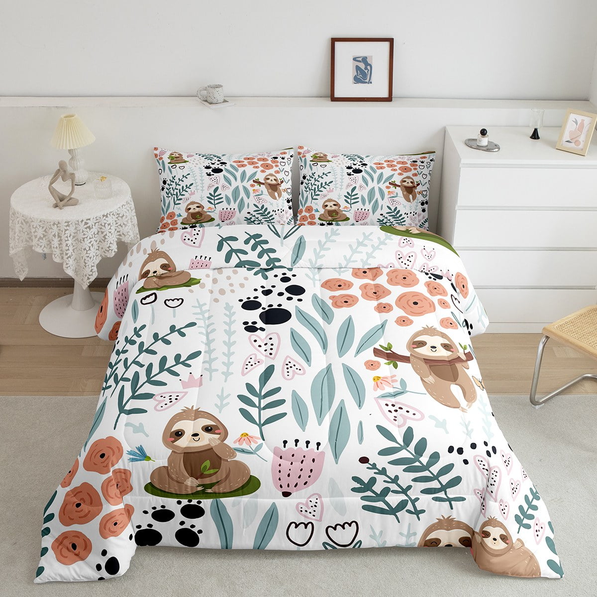Kawaii Sloth Comforter Set,Cartoon Sloth Bedding Set Full,Cute Love ...