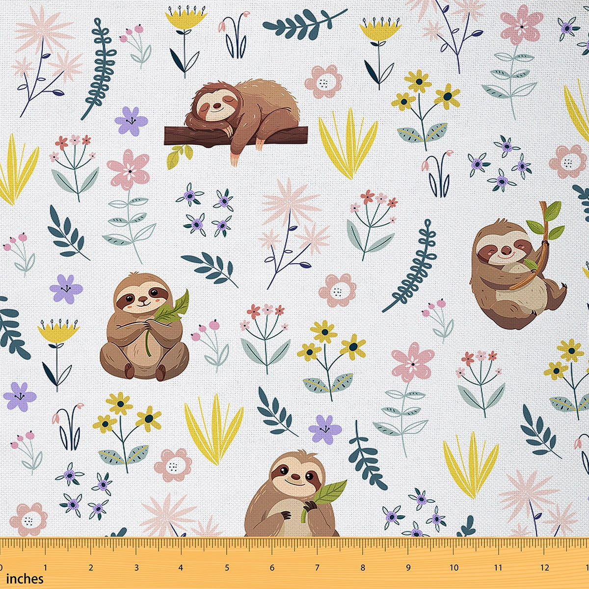 Kawaii Sloth Fabric By the Yard,Cute Cartoon Sloth Upholstery Fabric ...