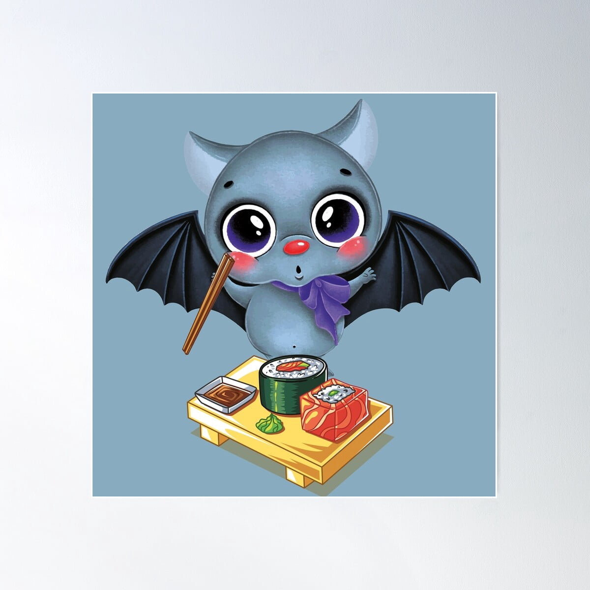Kawaii Spooky Japanese Bat Eating Sushi Poster Wall Art, Modern Wall ...