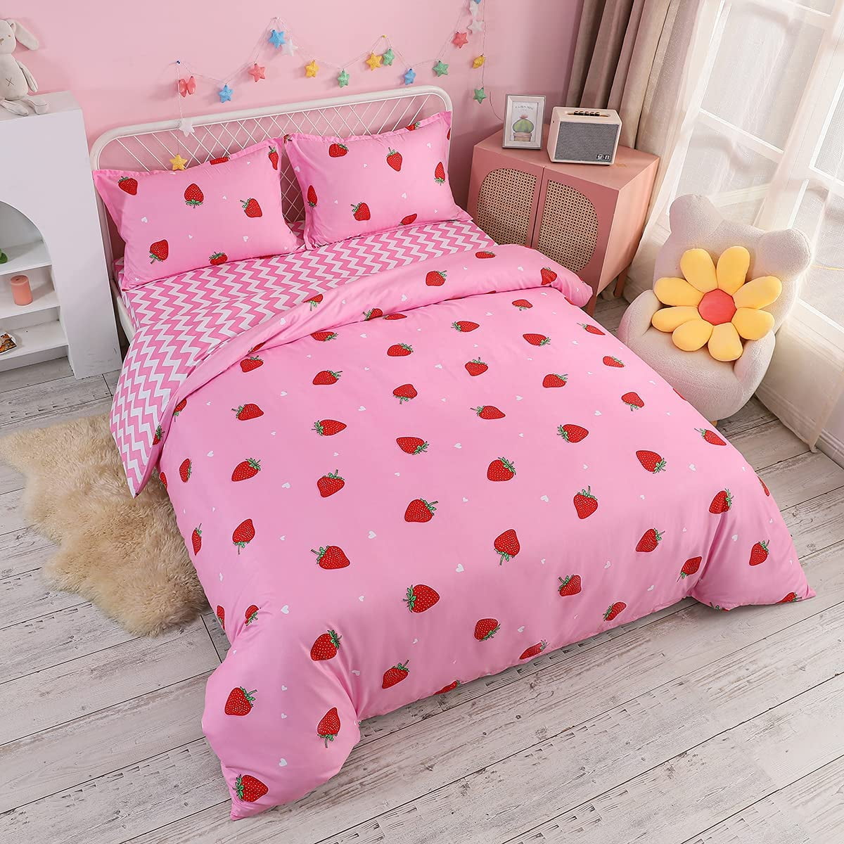 Kawaii Strawberry Bedding Set, Strawberry Comforter Cover Set Pink ...