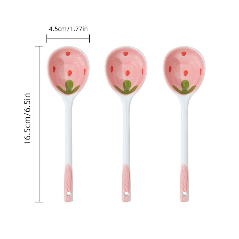 Kawaii Strawberry Ceramic Soup Spoon Cute Korean Ice Cream Hand Painted ...