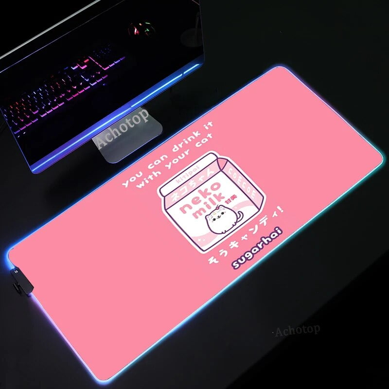 Kawaii Strawberry Milk RGB Mouse Pad Gamer XL Large Desktop Mousepads ...