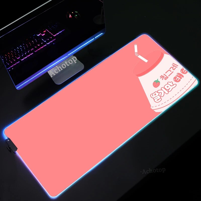 Kawaii Strawberry Milk RGB Mouse Pad Gamer XL Large Desktop Mousepads ...