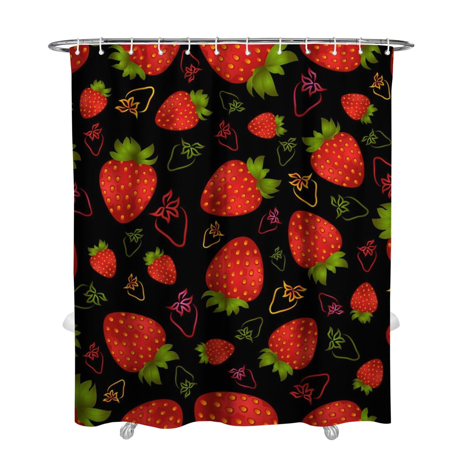 Kawaii Strawberry Shower Curtain 72x84 Inch Fade-Resistant Fabric with ...