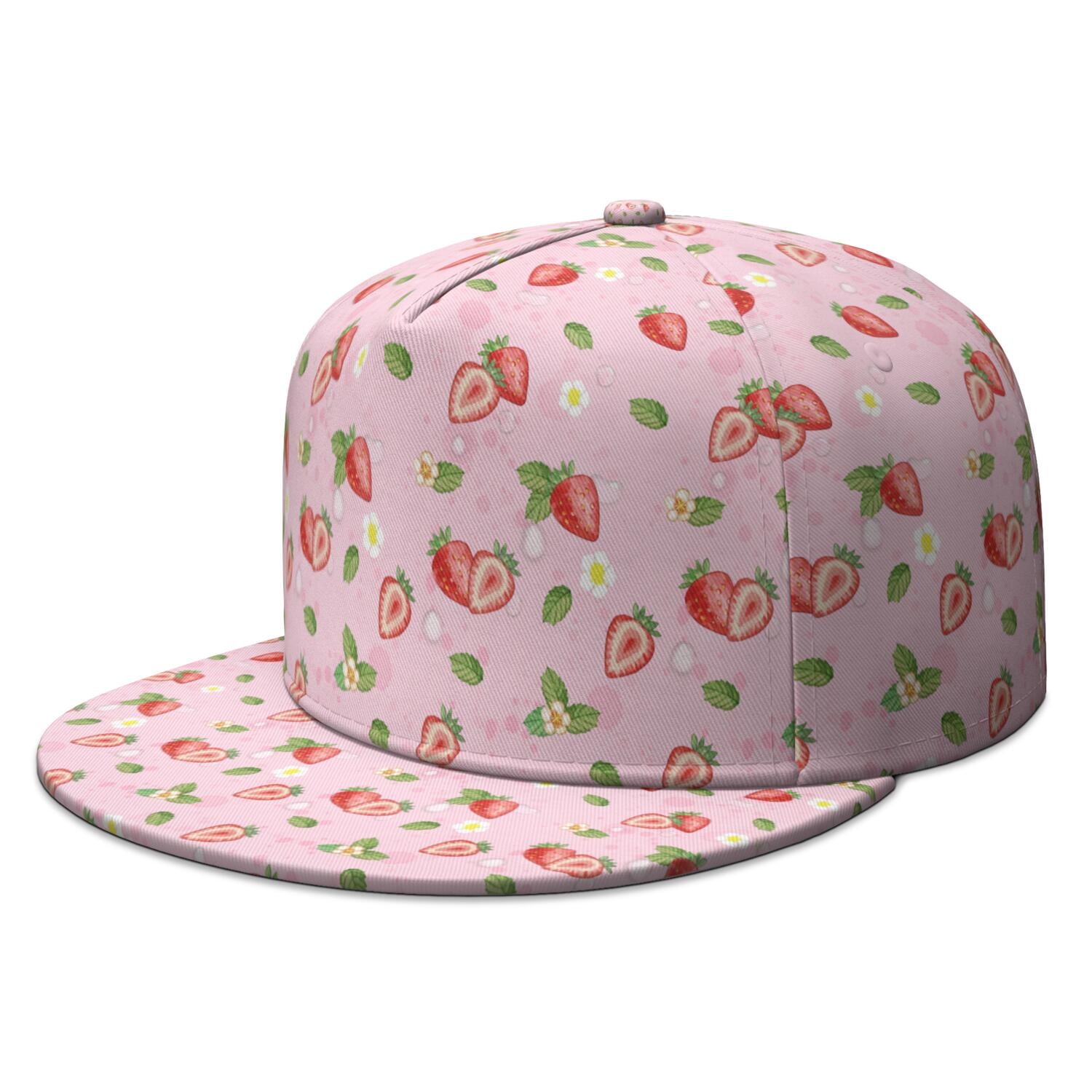 Kawaii Strawberry Snapback Cap - Unisex Flat Brim Baseball Hat with ...