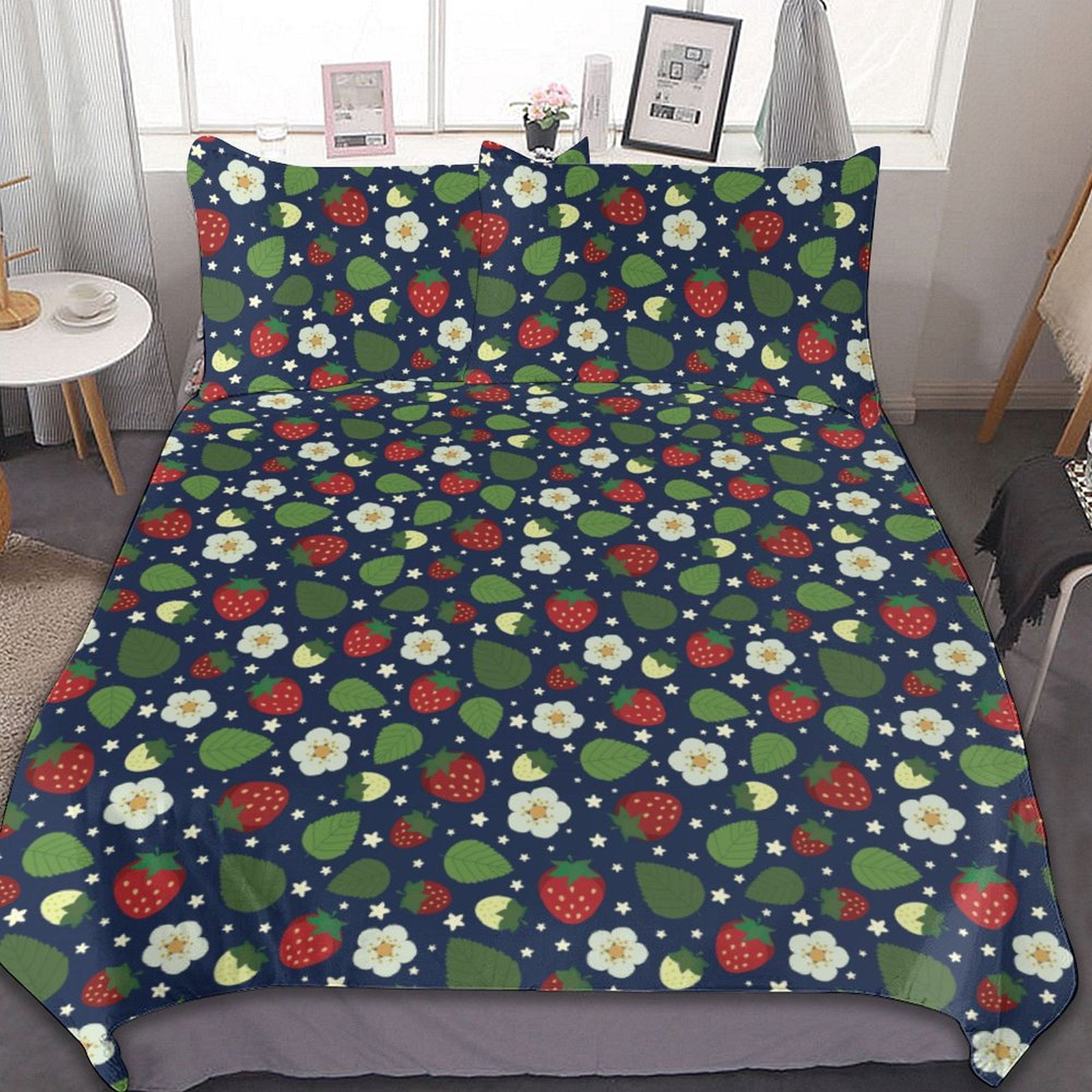 Kawaii Strawberry Twin Bedding Sets 3 Piece (1 Quilt Cover, 2 Pillow ...
