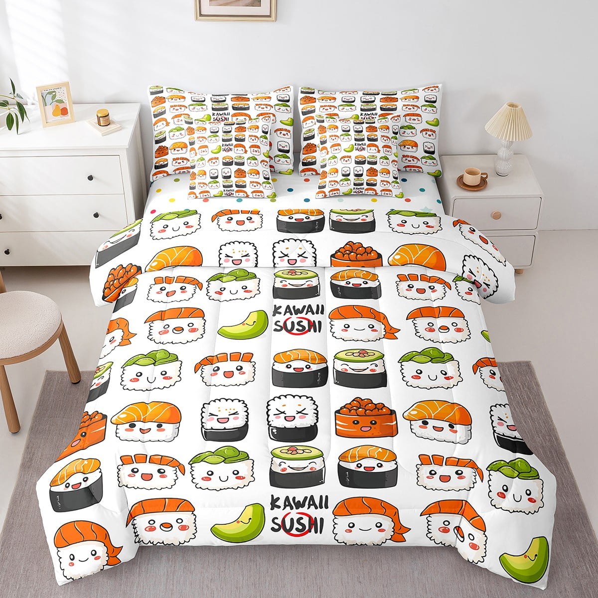 Kawaii Sushi Bedding Twin Size 7Pcs Bed in a Bag,Cartoon Rice Ball ...
