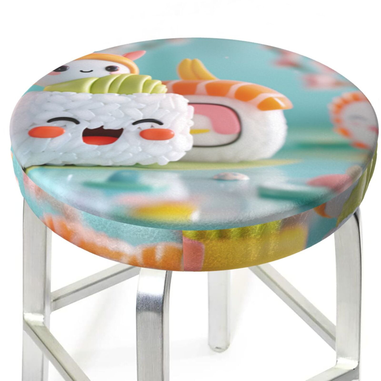 Kawaii Sushi Characters Delight Bar Stool Covers - Stretch Round Seat ...