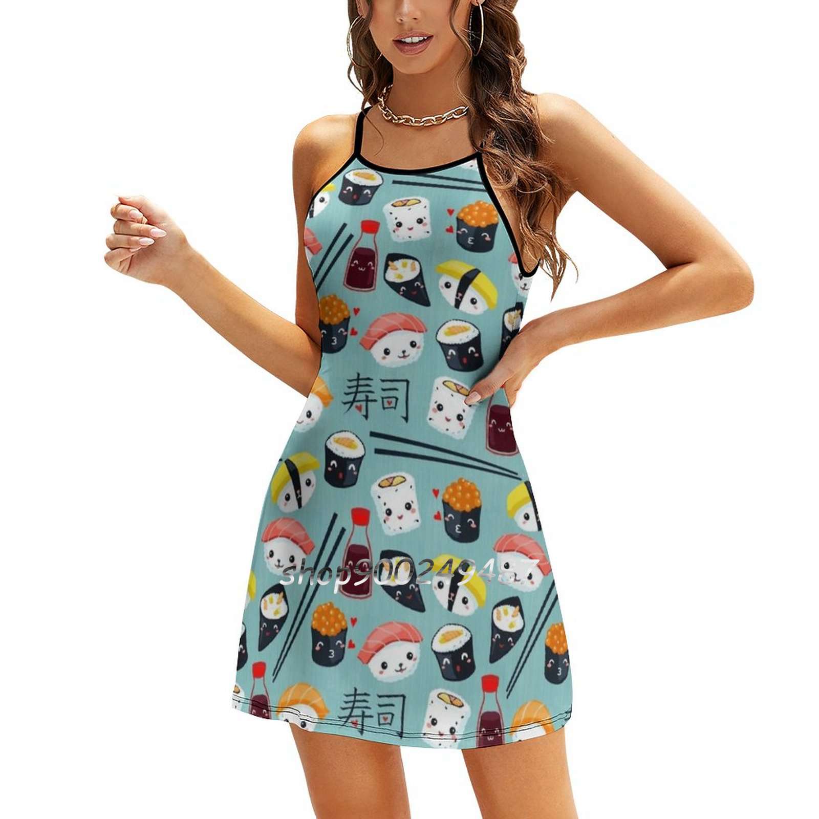 Kawaii Sushi In Blue Sweet Elegant Dress Women Korean Kawaii Square ...