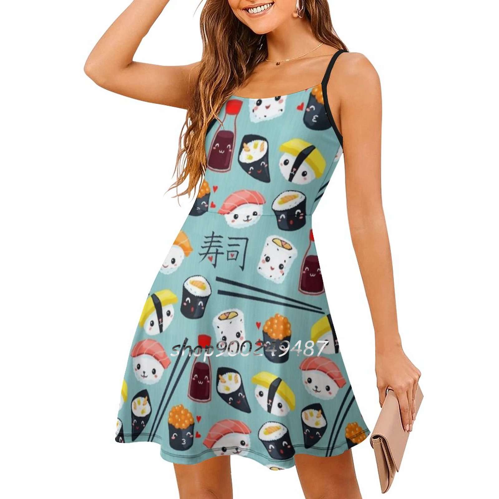 Kawaii Sushi In Blue Sweet Elegant Dress Women Korean Kawaii Square ...