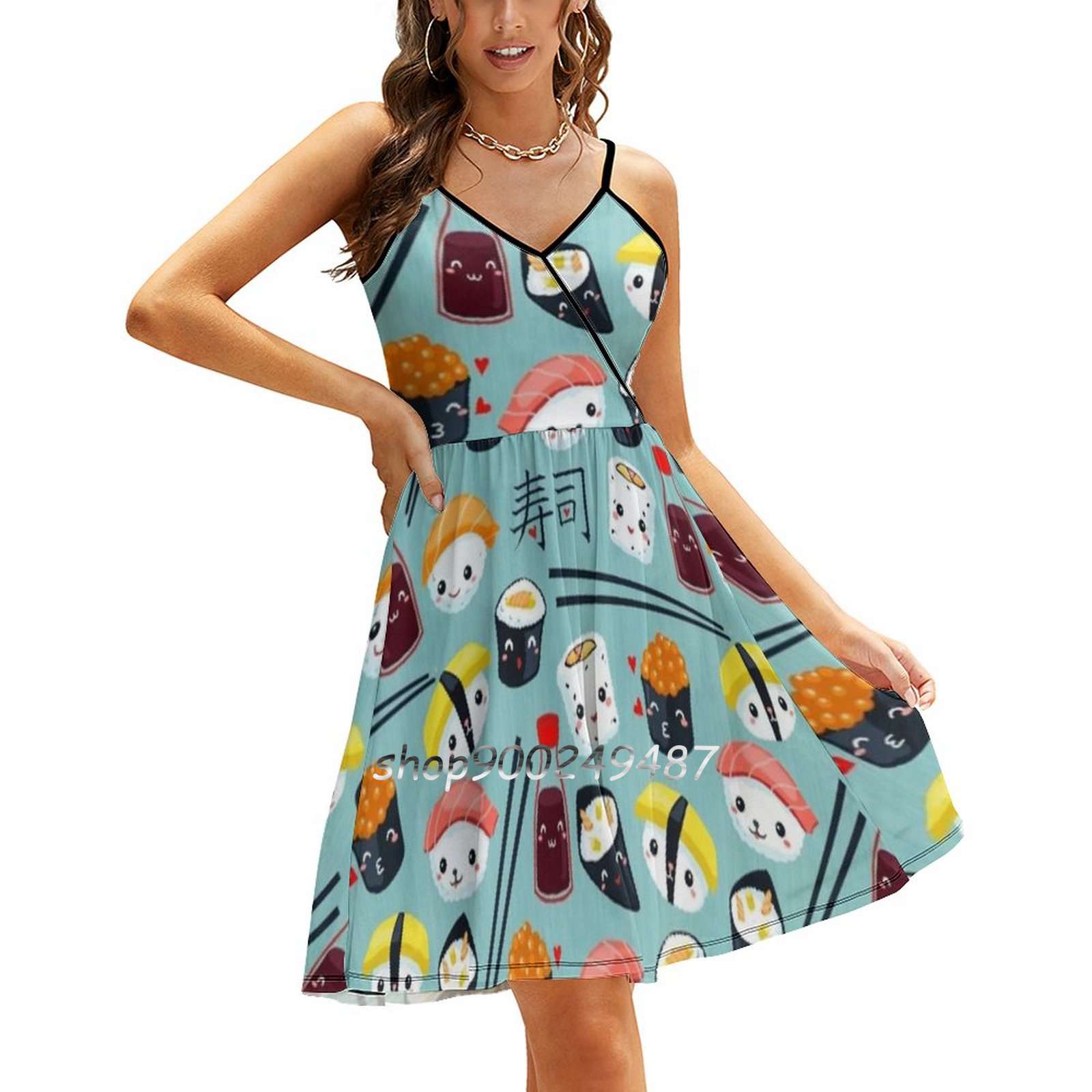 Kawaii Sushi In Blue Sweet Elegant Dress Women Korean Kawaii Square ...