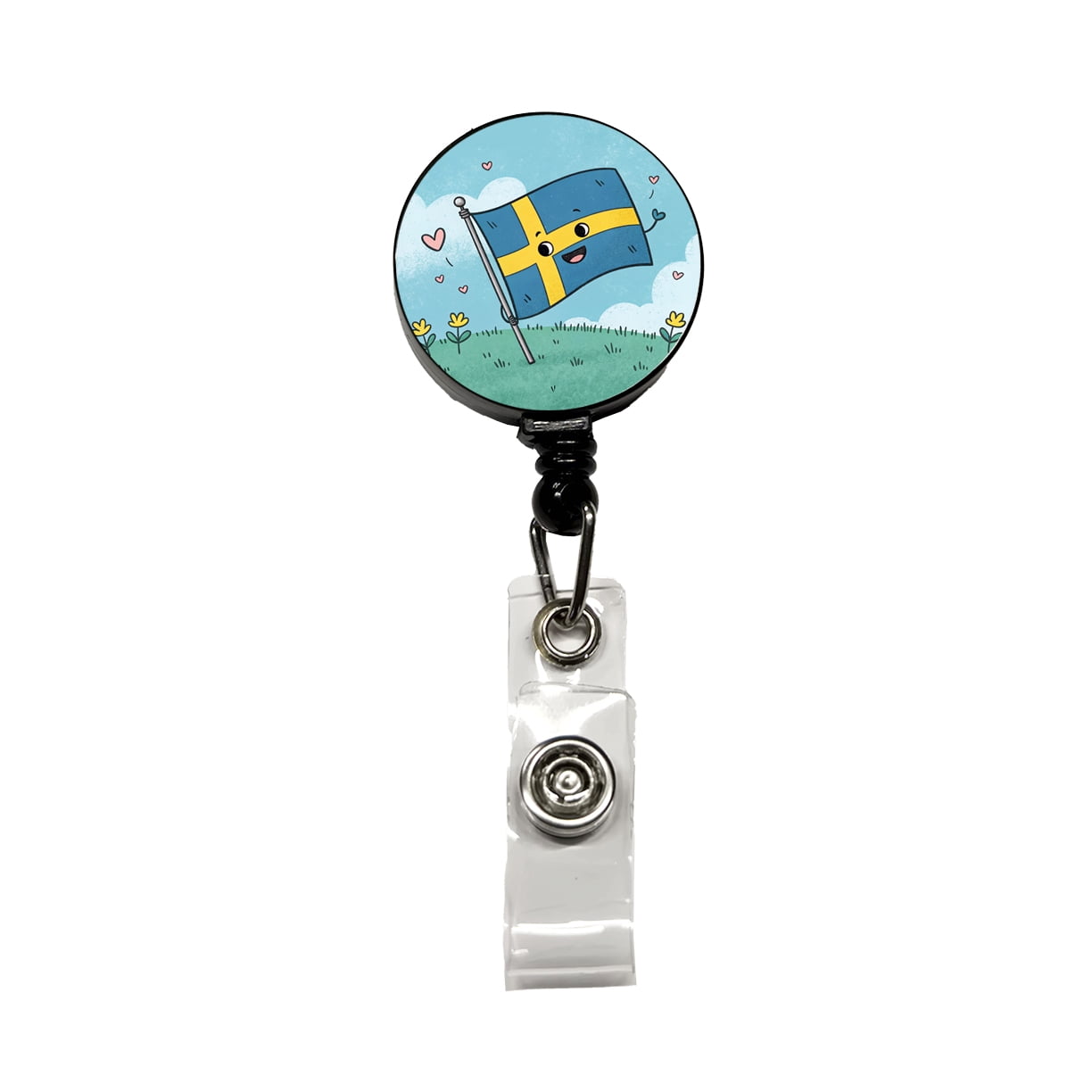 Kawaii Sweden Flag Retractable Reel ID Badge Key Card Name Tag Holder ...