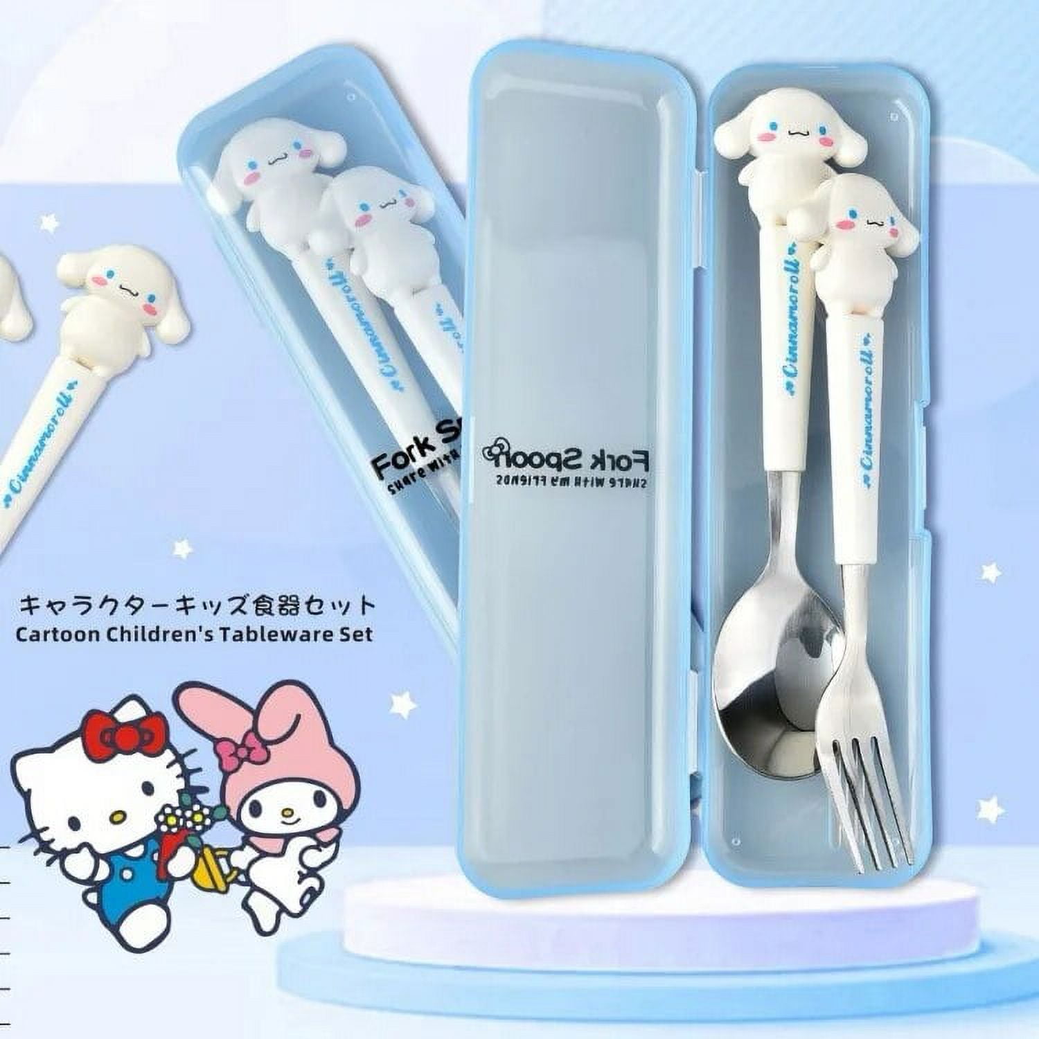 Kawaii Tableware Set Cartoon Hello Kitty Kuromi Cinnamoroll Spoon Fork ...