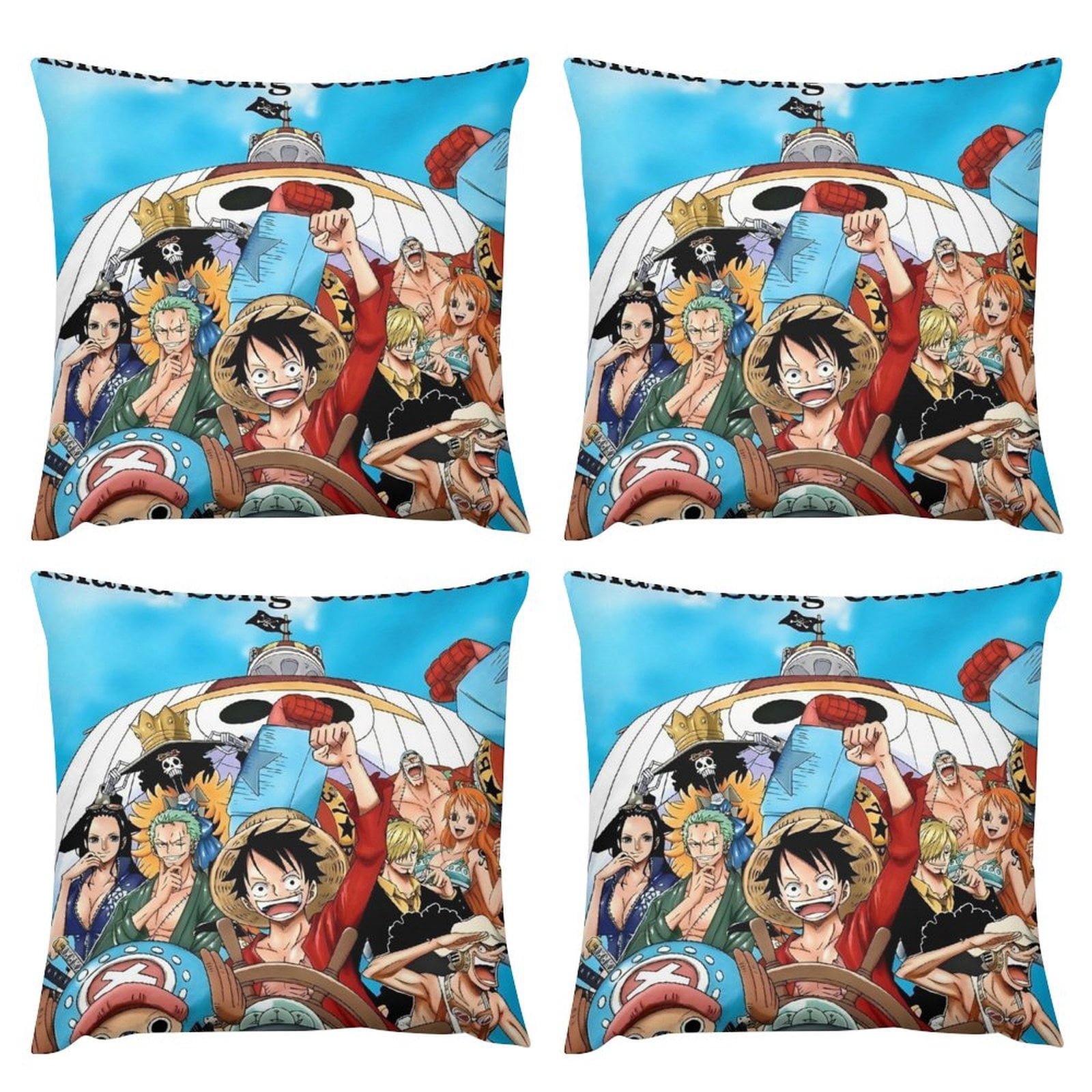 Kawaii Throw Pillow Covers Set of 4, Cute Cartoon Anime One Piece ...