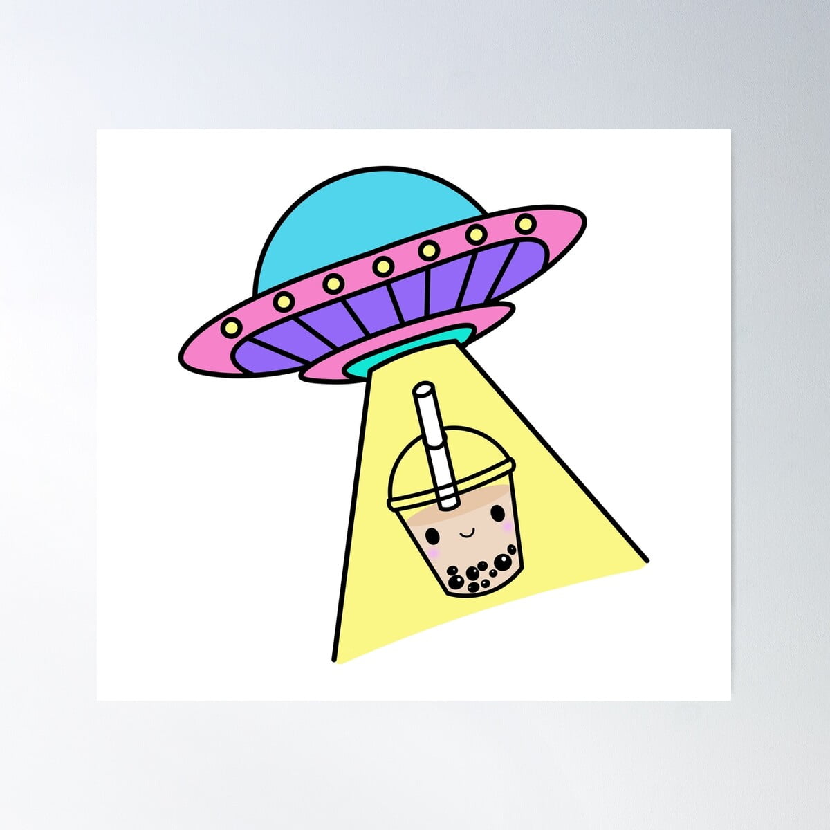 Kawaii Ufo Boba Aliens Abduction Poster Wall Art, Modern Wall Decor For ...