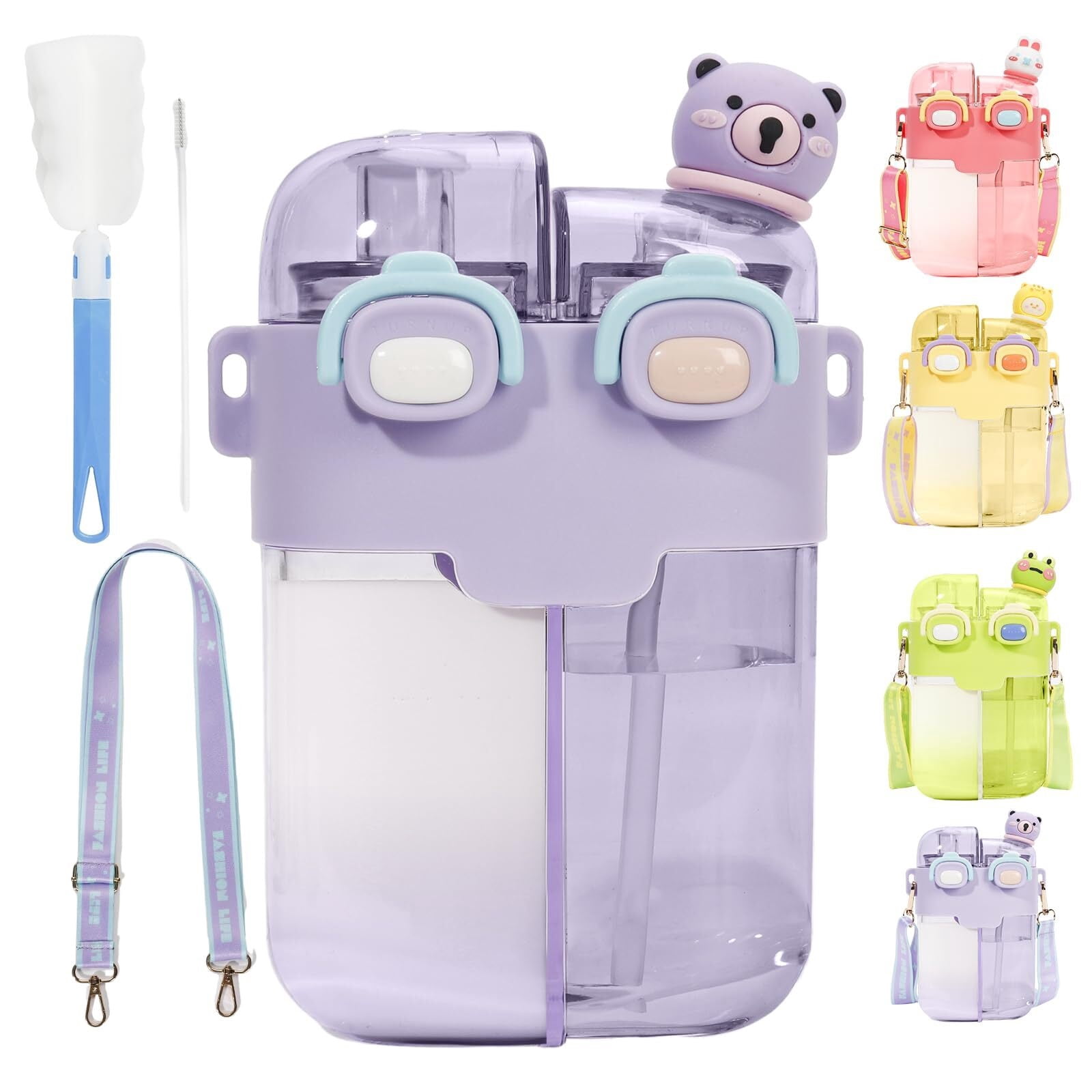 Kawaii Water Bottle, 26oz Cute Water Bottle with Straw, Double Drinking ...