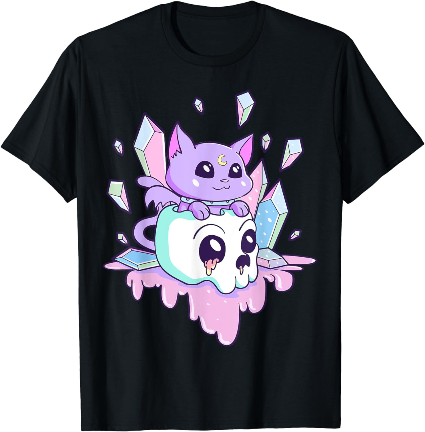 Kawaii Witchy Cat Cute Pastel Goth Creepy Cats Skull Kitty T-Shirt ...