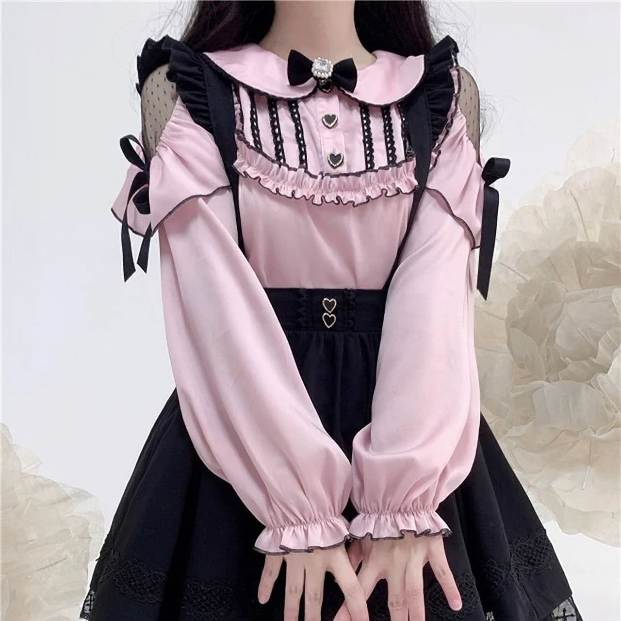 Kawaii Women Shirts Lolita Y2K Cute Japanese Style Blouse Elegant Long ...
