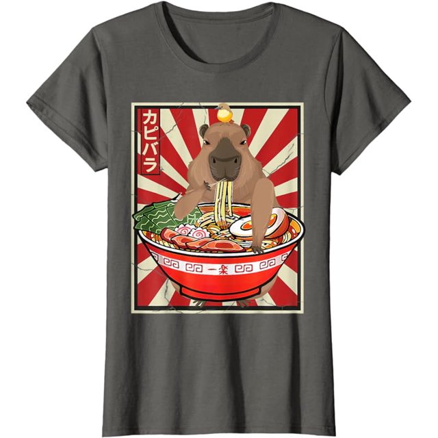 Kawaii bird capybara eating ramen noodles Anime Japanese t-shirt ...
