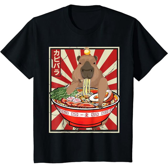Kawaii bird capybara eating ramen noodles Anime Japanese t-shirt ...