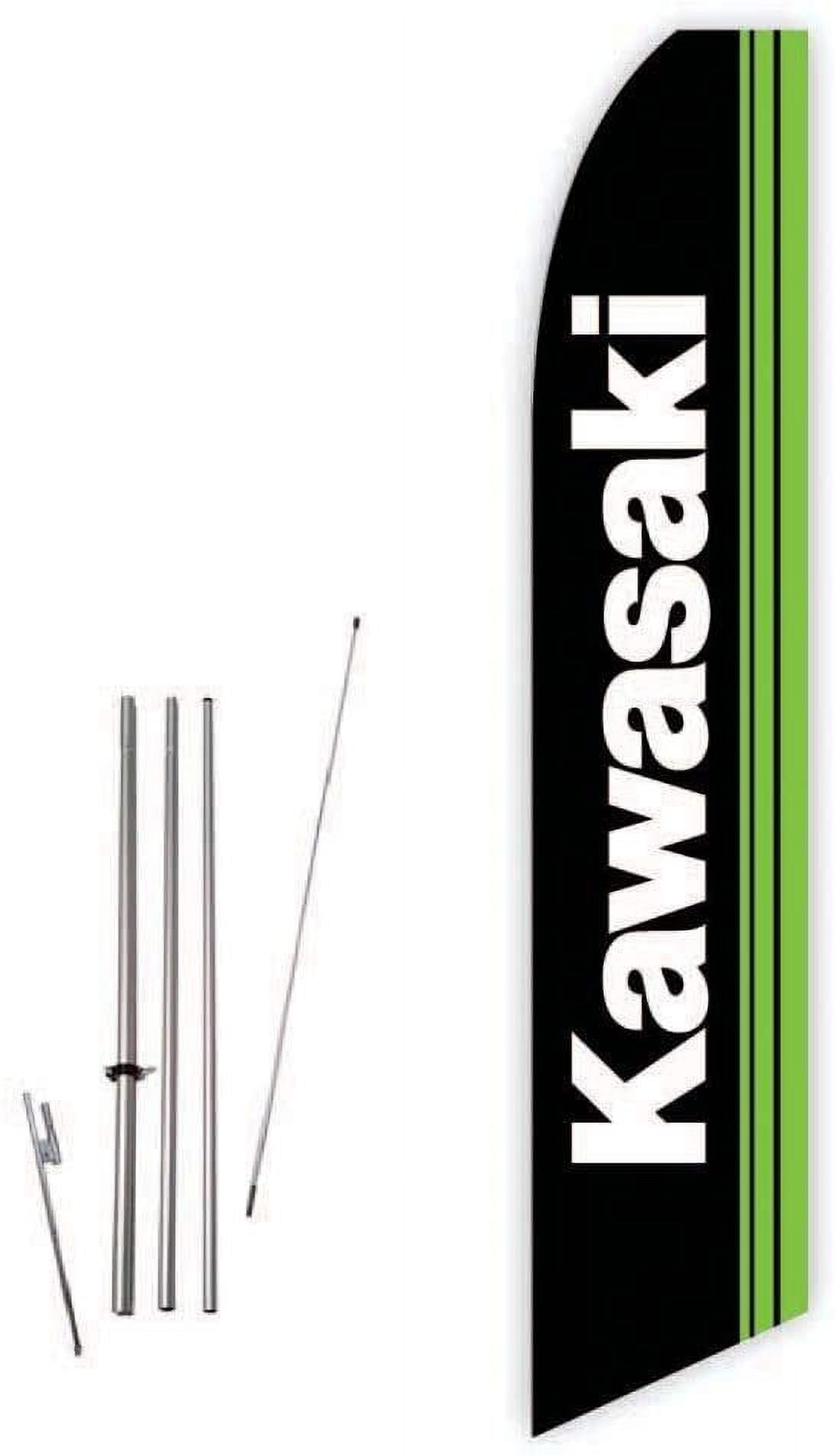 Kawasaki Black/Green Super Novo Flag - Complete with 15ft Pole Set and ...