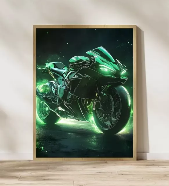 Kawasaki Ninja H2R Poster, Motorcycle Wall Art NO FRAMED POSTER, Home ...