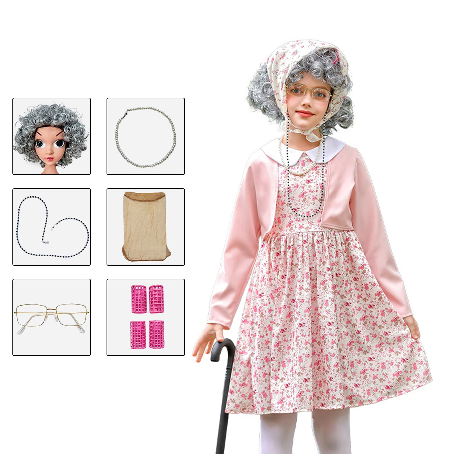 Kawell 10 pcs Old Lady Costume for Kids,100 Days of School Costume Old ...