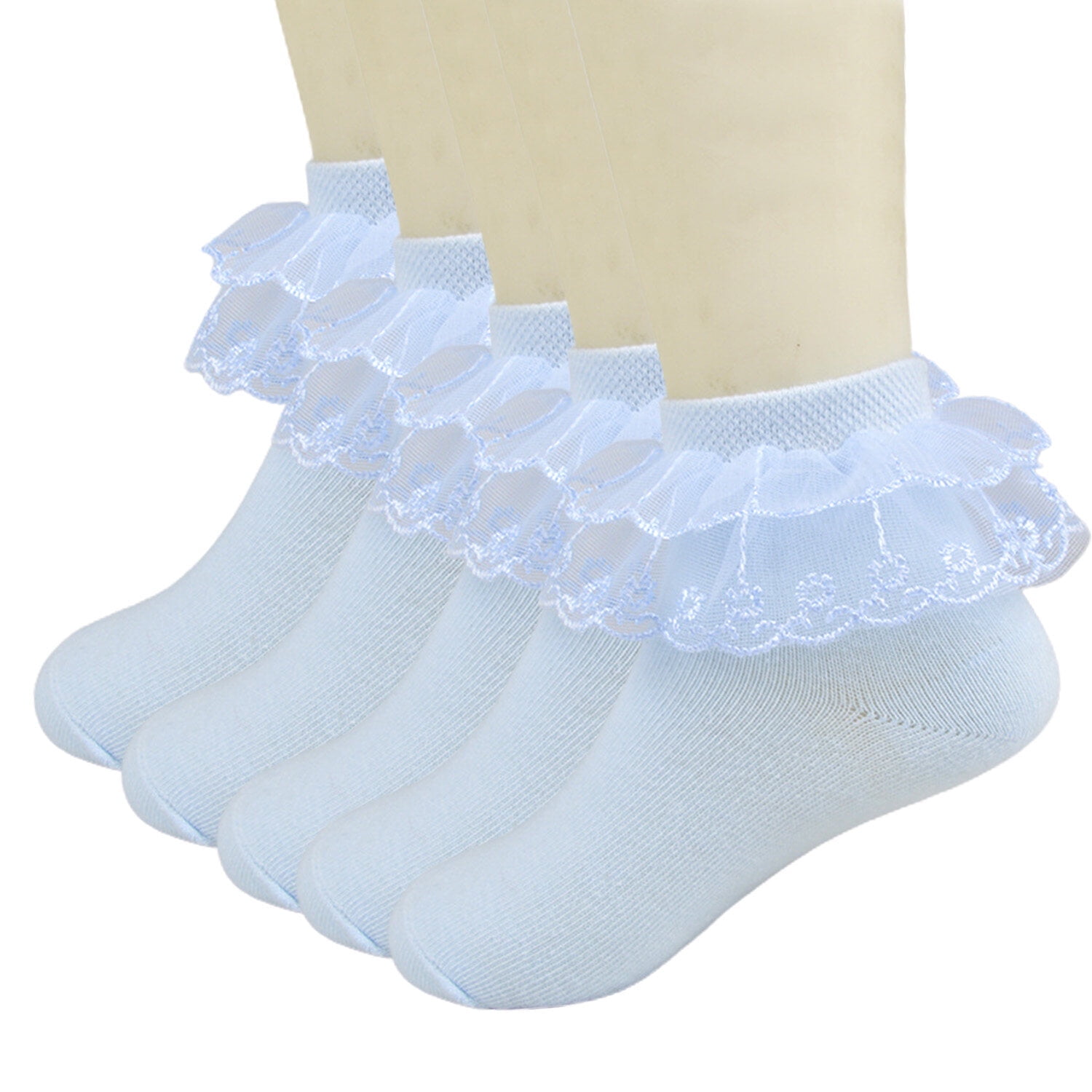 Kawell 5 Pairs Toddler Baby Girls Ruffle Lace Socks Cotton Frilly Ankle ...