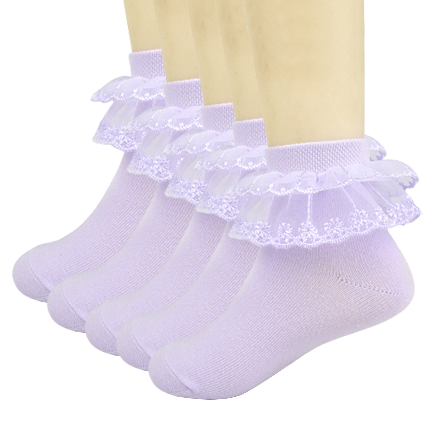 Kawell 5 Pairs Toddler Baby Girls Ruffle Lace Socks Cotton Frilly Ankle ...