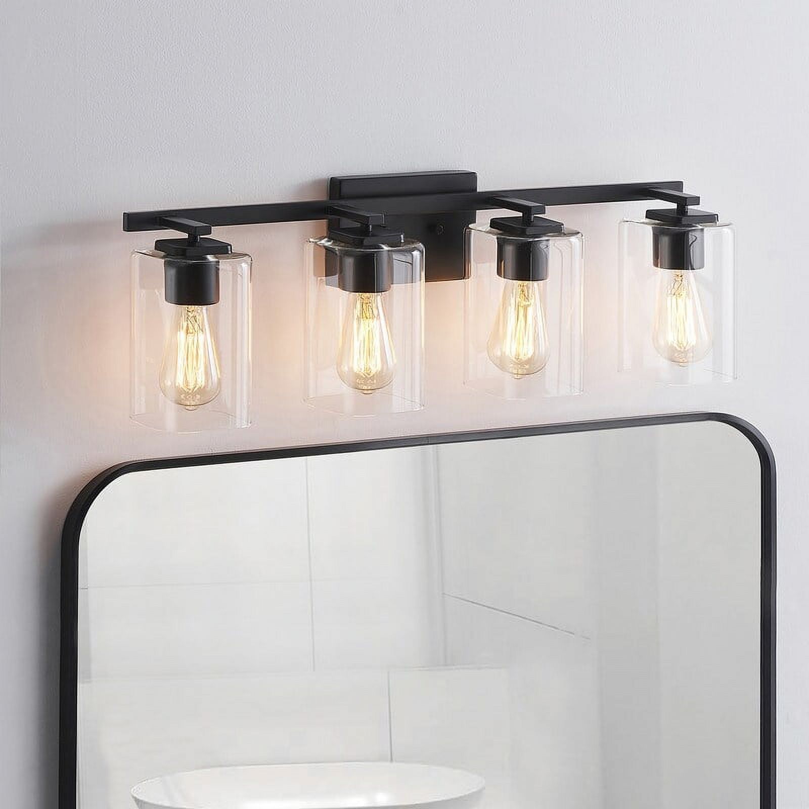 Kawoti 29.1in 4-light Square Glass Shades Bathroom Vanity Light Black ...